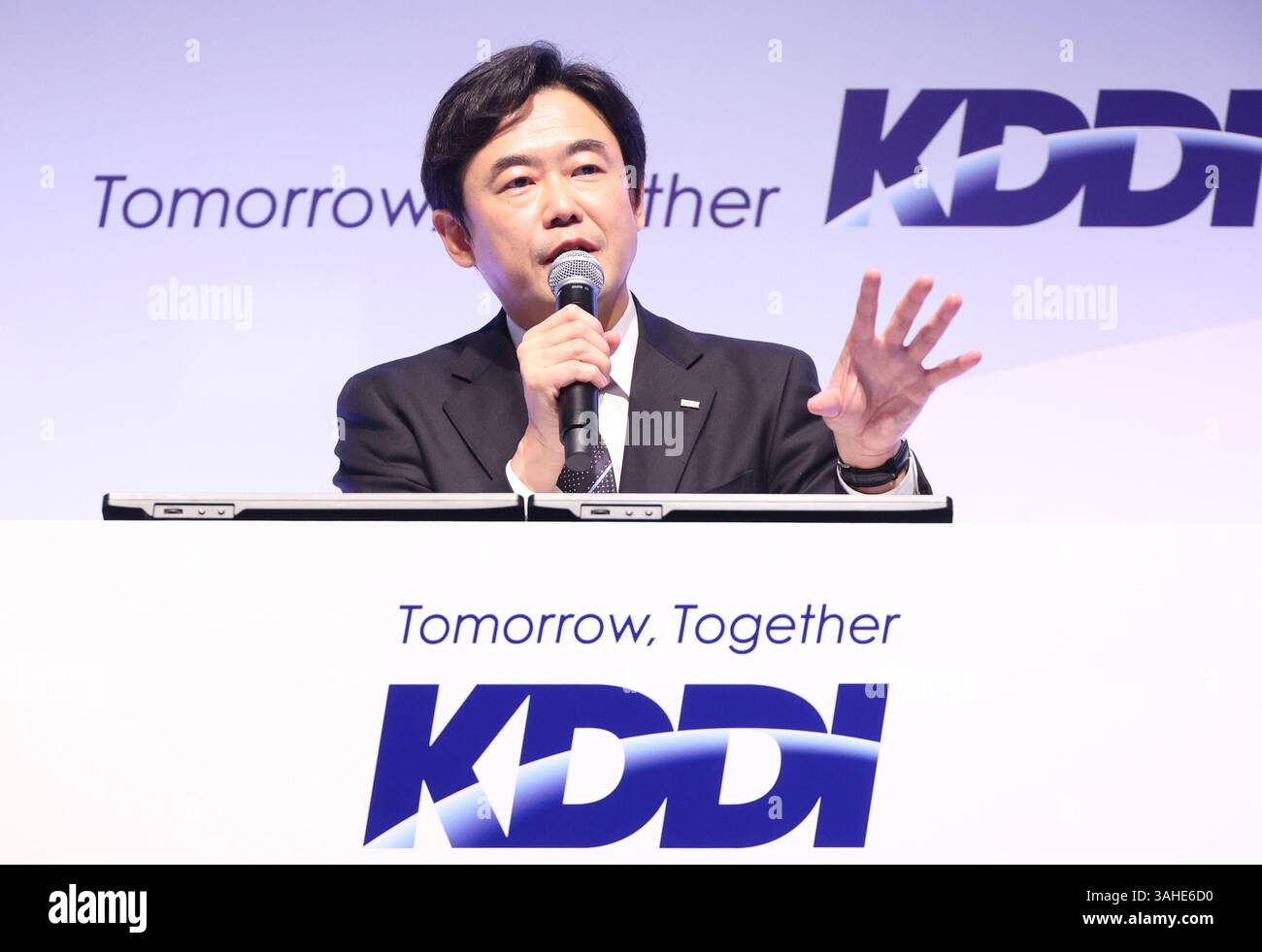 April 10, 2025, Tokyo, Japan - Japan's telecommunication giant KDDI new president Hiromichi ...