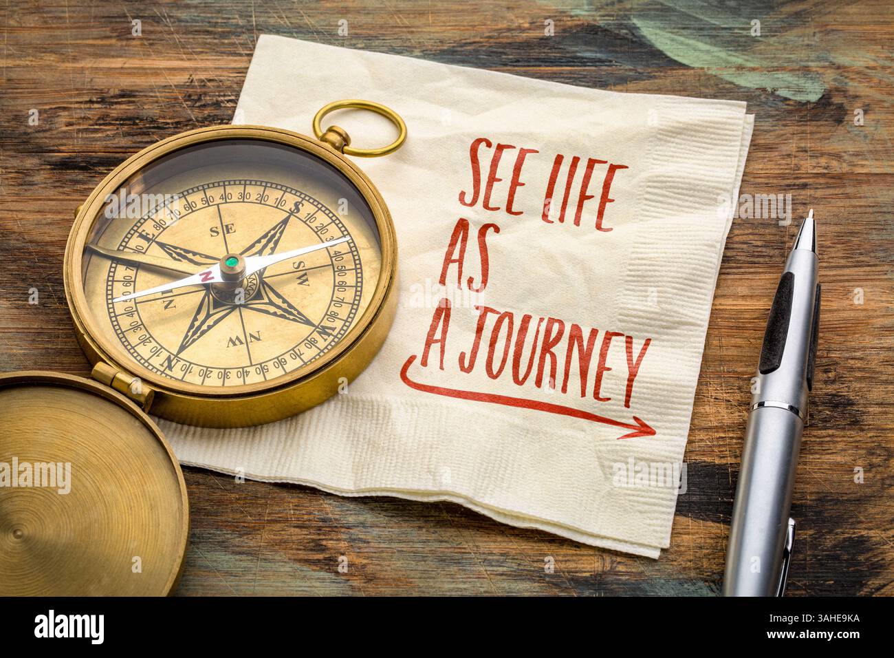 See life as a journey - inspirational writing on a napkin with an ...