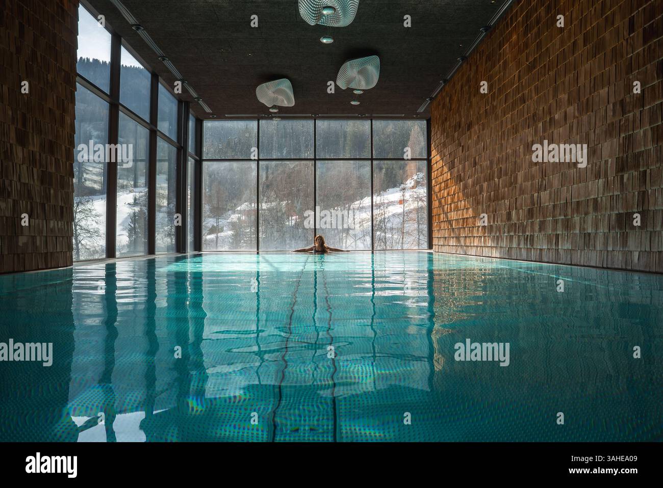 Indoor Infinity Pool with Alpine Views in Italian Luxury Hotel Stock ...