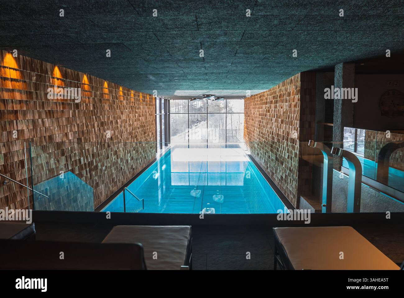 Indoor Luxury Pool with Alpine Views in Italian Alps Hotel Stock Photo ...