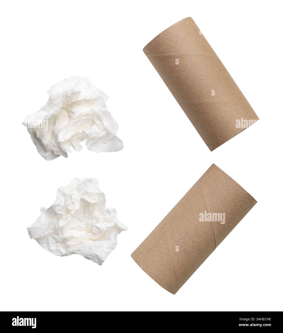 Top view set of two screwed or crumpled white tissue paper balls after ...