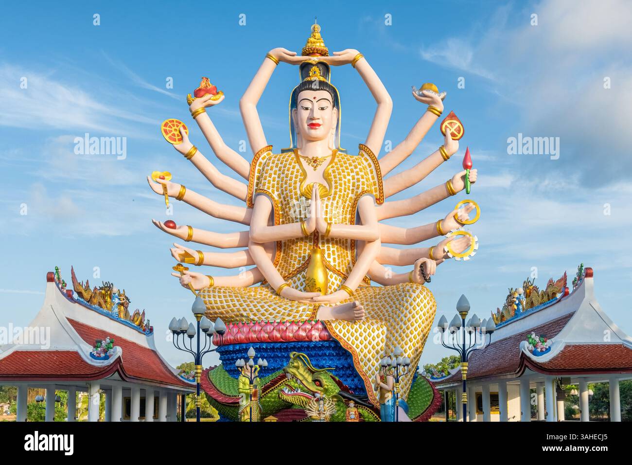 Colorful statue of Guanyin, the Goddess of Mercy and Compassion in East ...