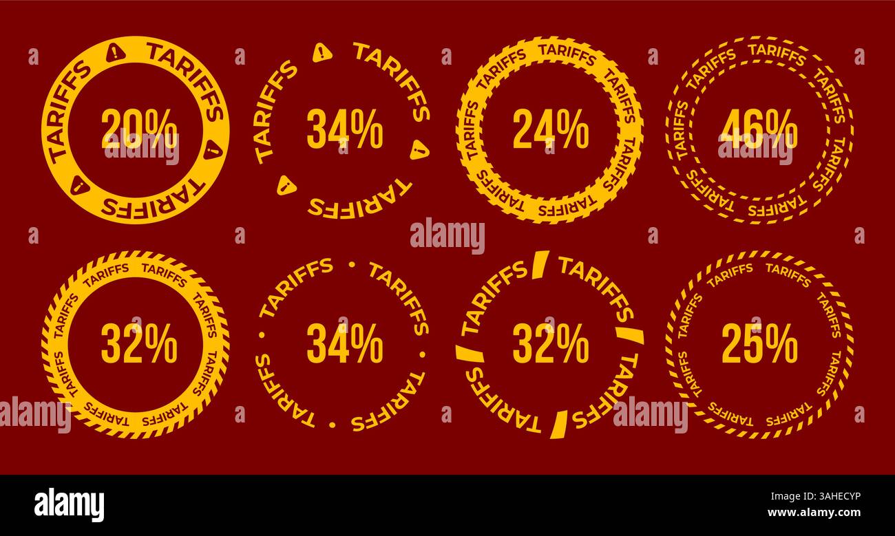 Tariff Percentage Labels In Red And Yellow Warning Style With Circular ...