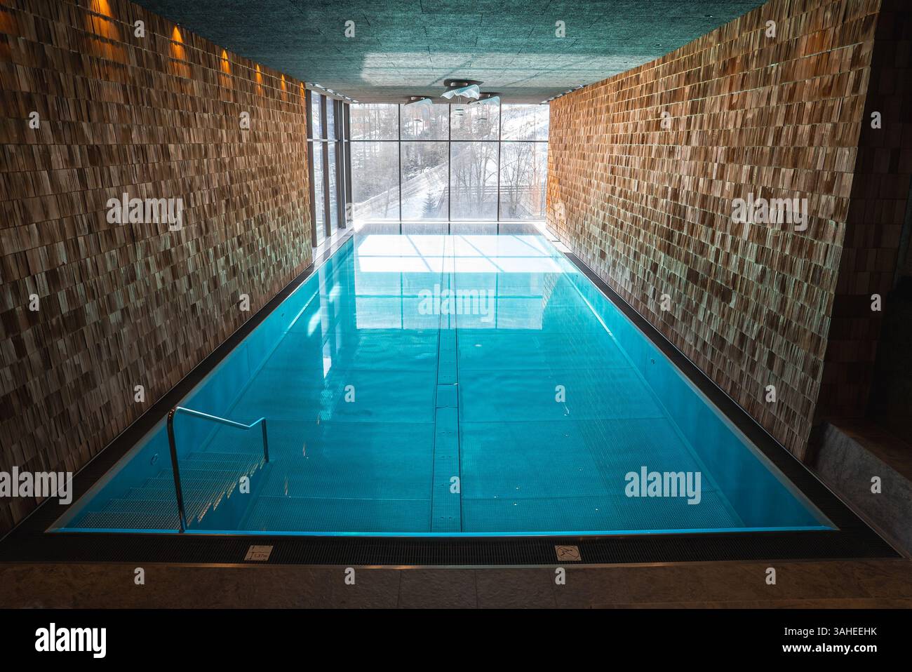 Indoor Pool with Mountain View in Luxury Hotel, Italian Alps Stock ...