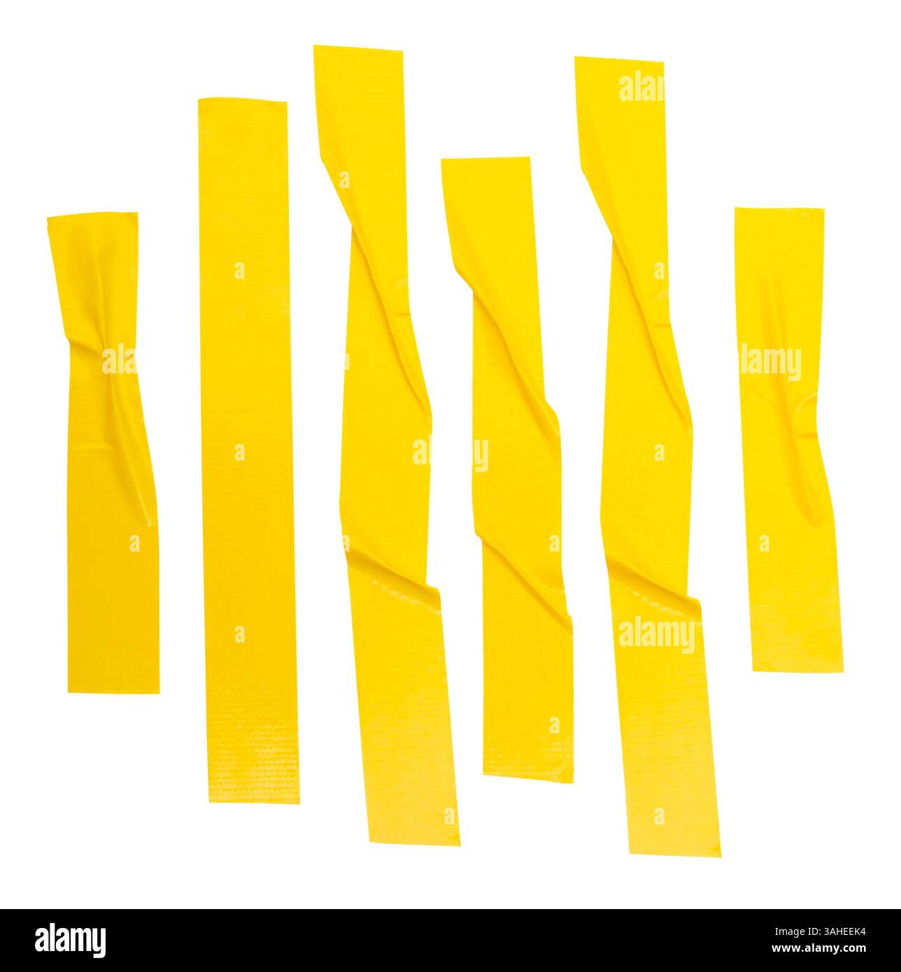 Top view set of wrinkled or crumpled yellow adhesive vinyl tape or ...
