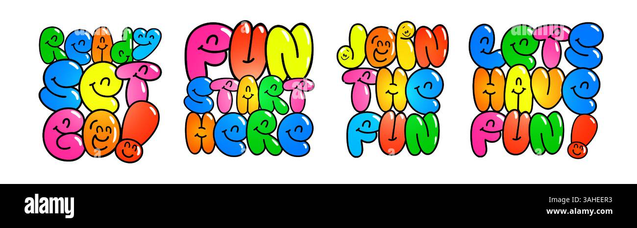 Colorful Bubble Fun Phrases Like Lets Have Fun and Ready Set Go ...