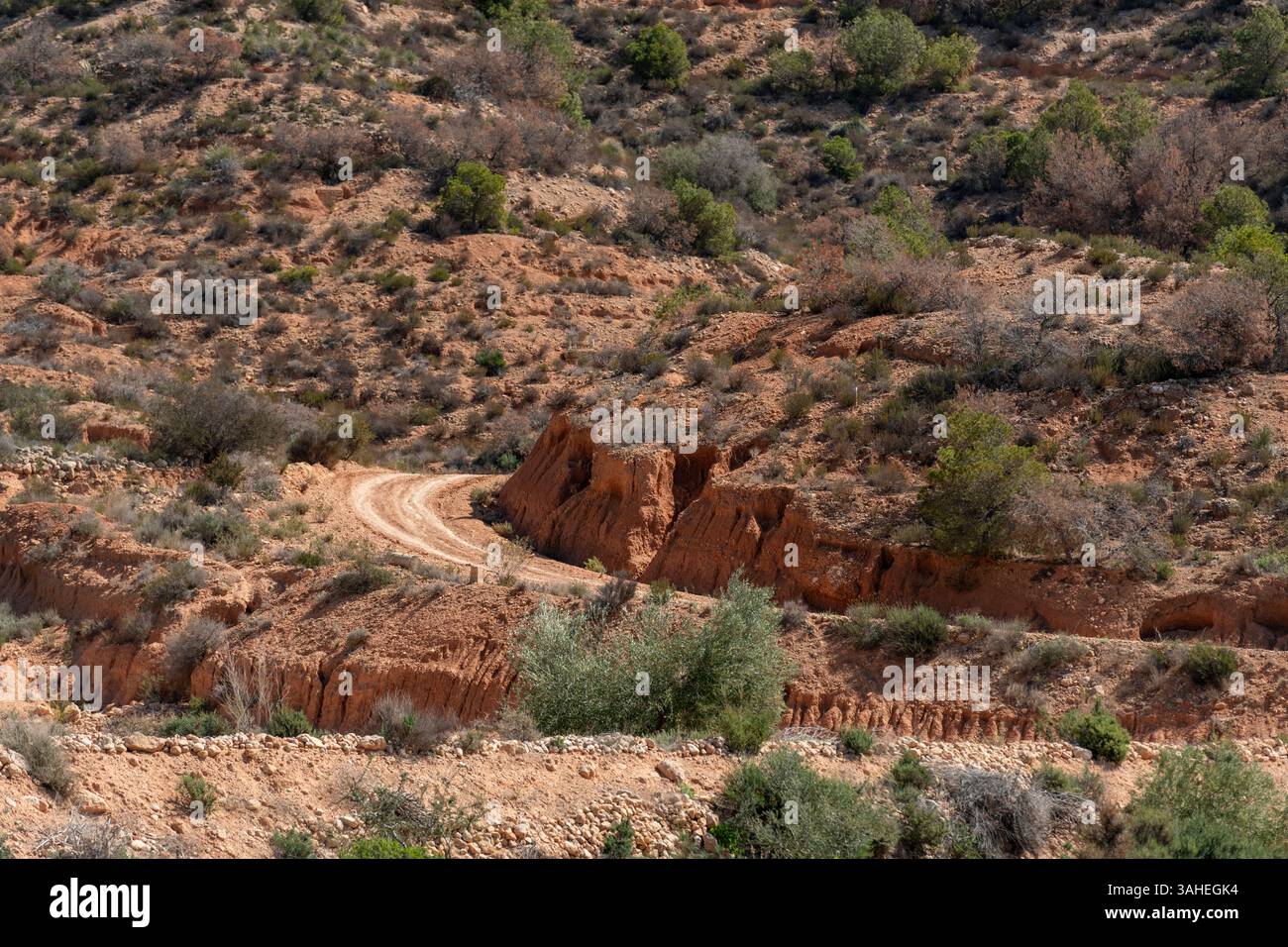 Beautiful scenery with winding gravel dirt road, Costa Blanca Stock ...