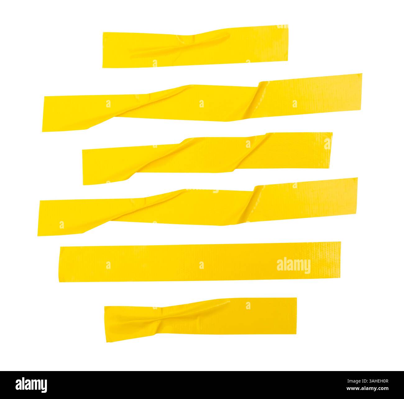 Top view set of wrinkled or crumpled yellow adhesive vinyl tape or ...