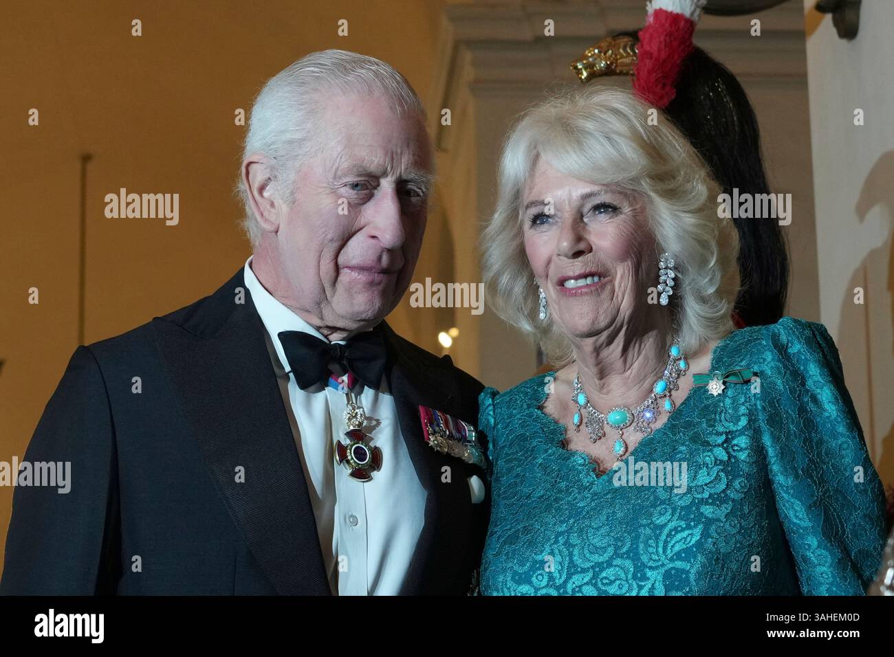 Britain's King Charles III and Queen Camilla arrive for an official ...