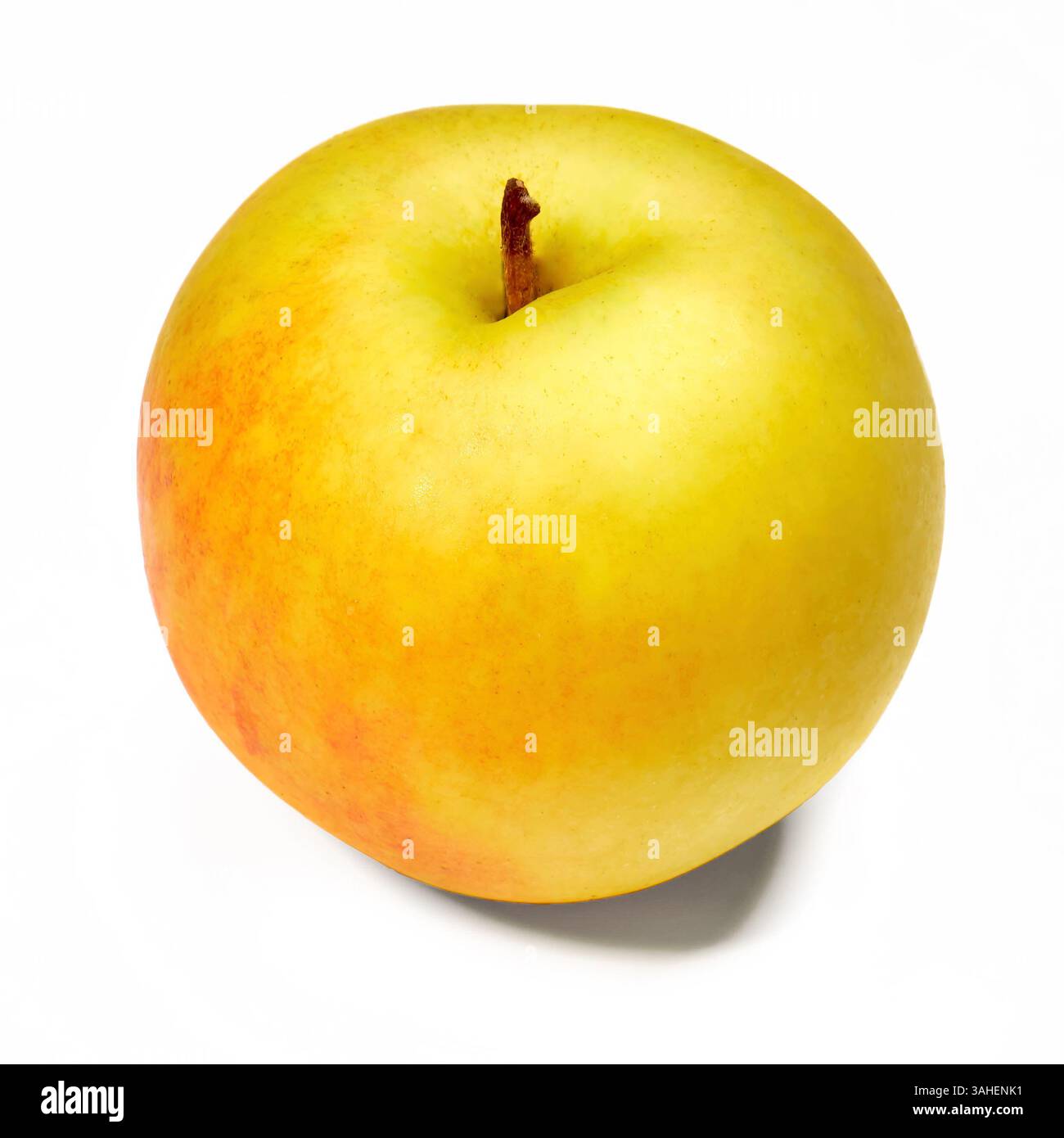 a whole flesh yellow-red orin apple isolated in white background with ...