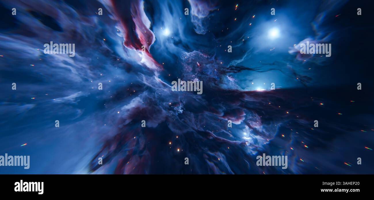 Deep Blue Nebula Background with Bright Star Clouds in Space Stock ...