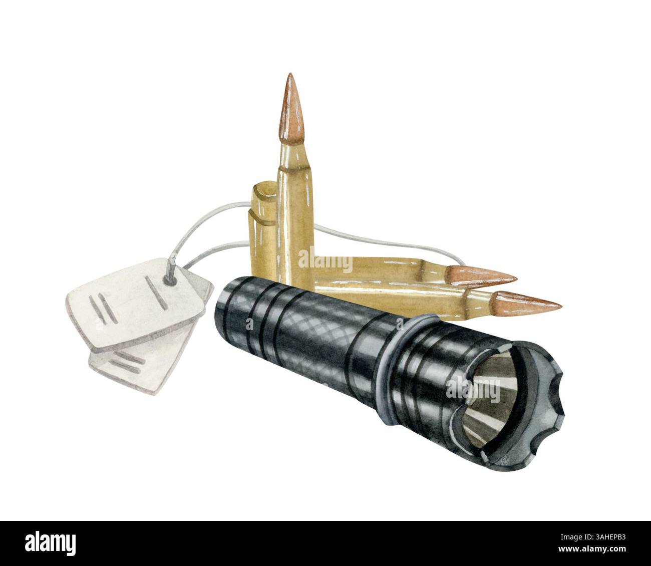 Tactical military flashlight and bullets for rifles and personal ...