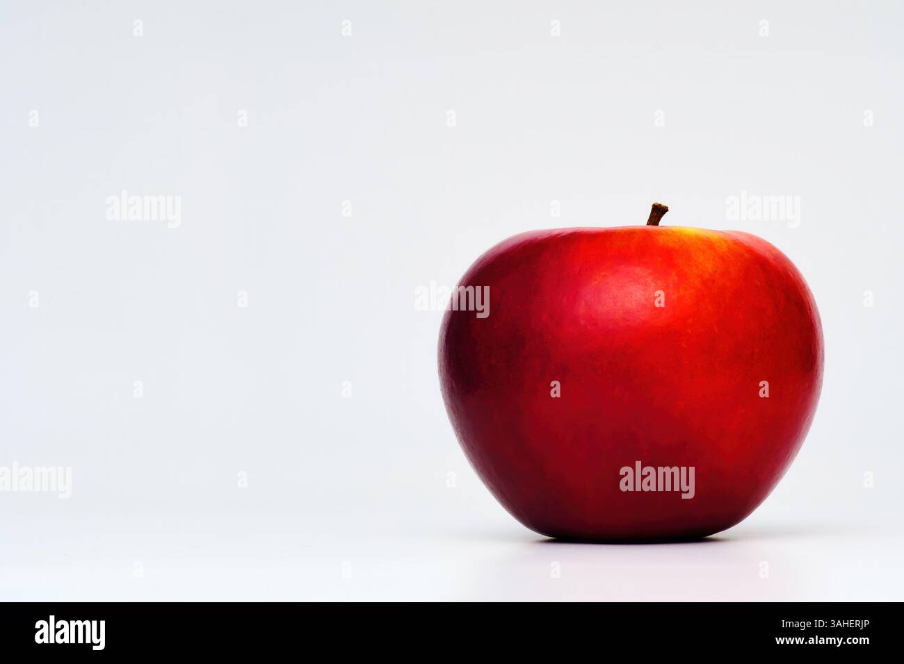 a fresh red apple isolated in graduated white background with back ...