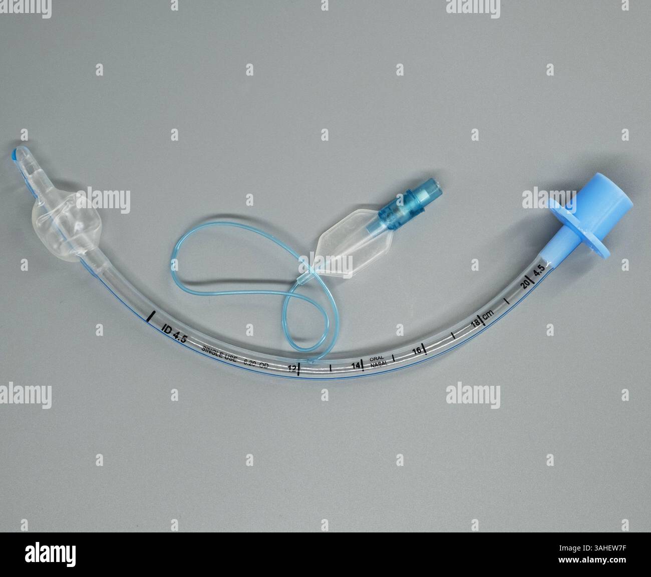 Single-Use Endotracheal Tube with Cuff. A clear, flexible medical ...