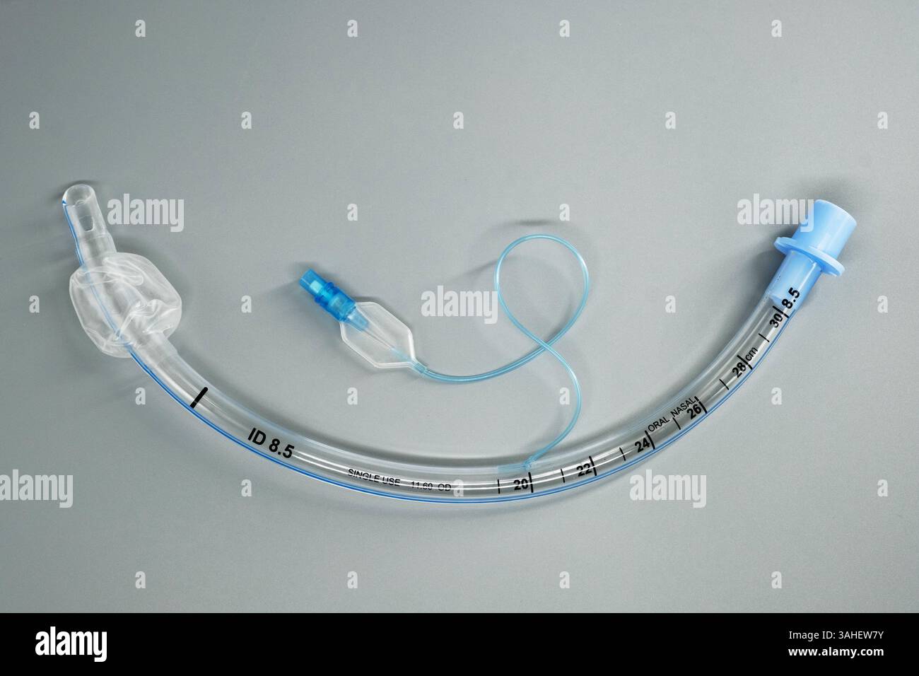 Single-Use Endotracheal Tube with Cuff. A clear, flexible medical ...