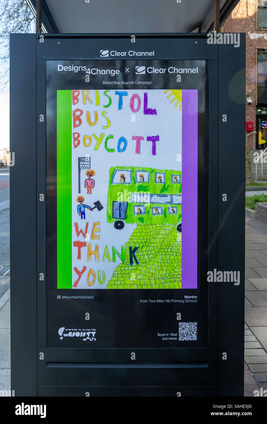 Child's artwork poster on bus shelter to commemorate 60 years since the ...