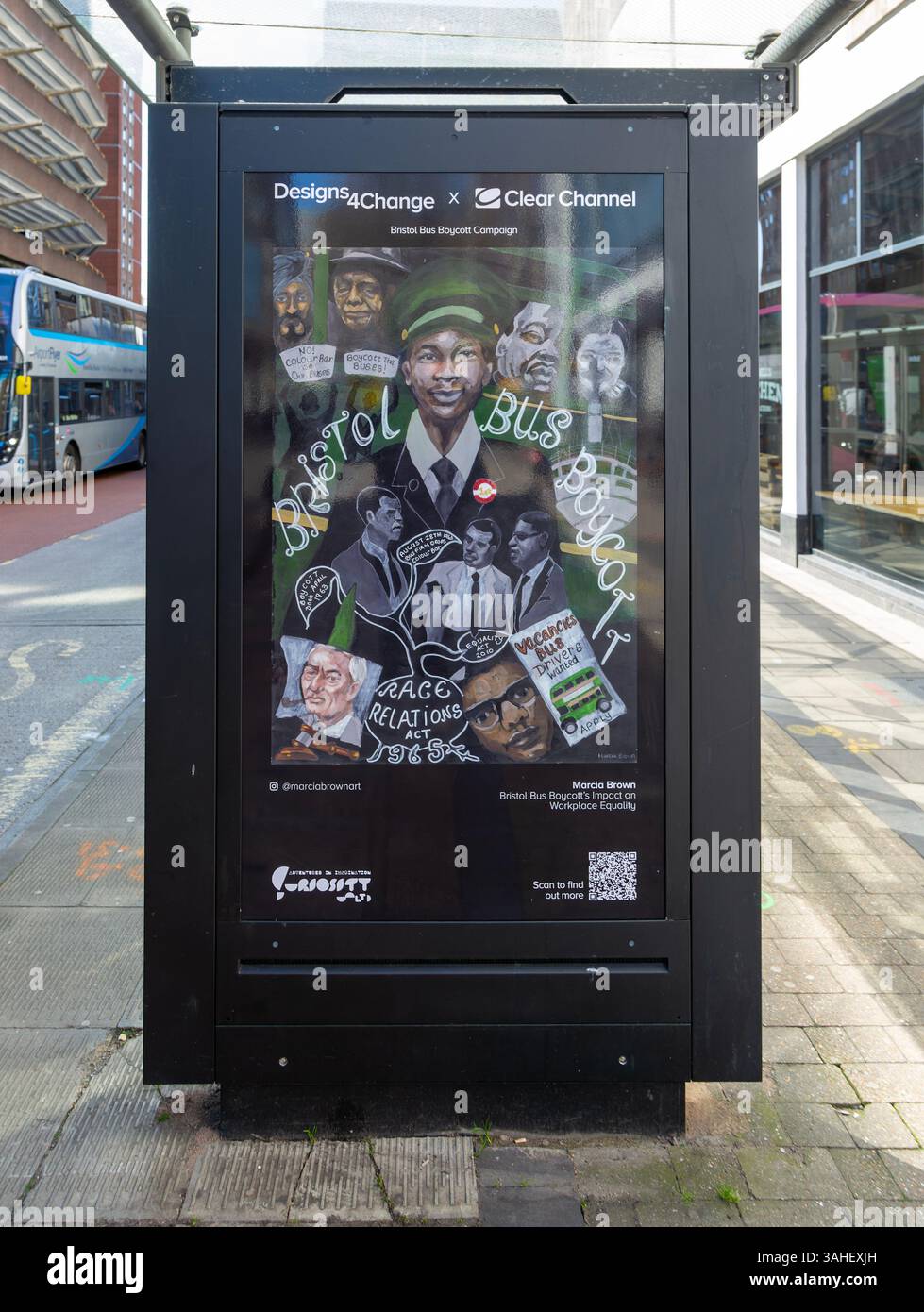Artwork poster on bus shelter to commemorate 60 years since the Bristol ...