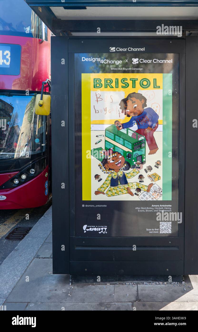 Artwork poster on bus shelter to commemorate 60 years since the Bristol ...