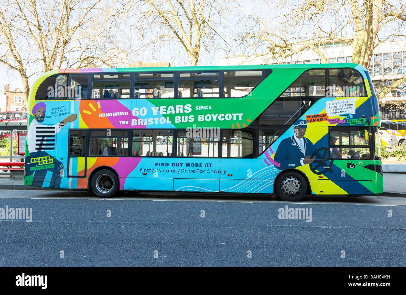 Double decker bus decorated to commemorate 60 years since the Bristol ...