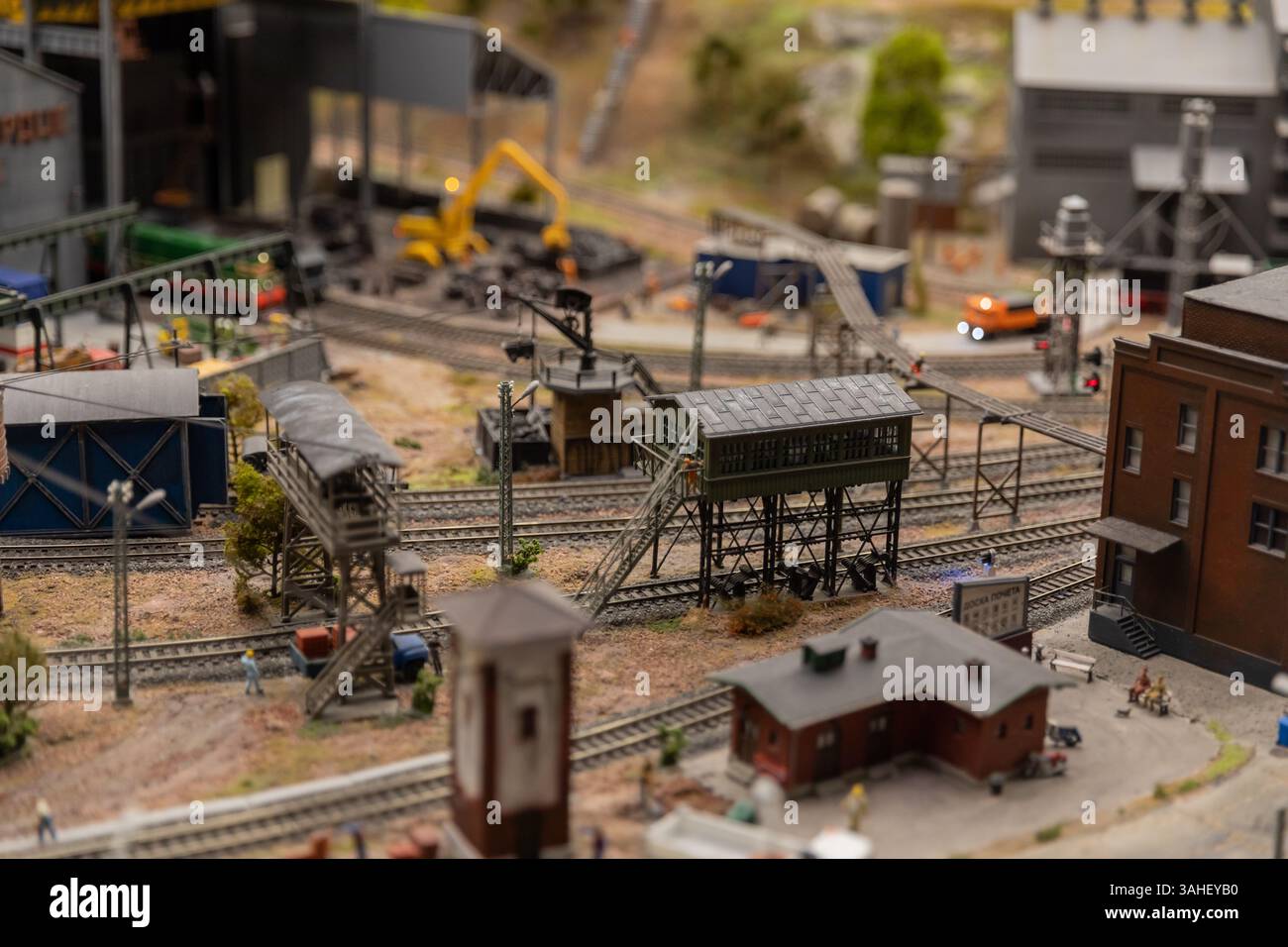 Toys model of a railway with trains wagons Stock Photo - Alamy