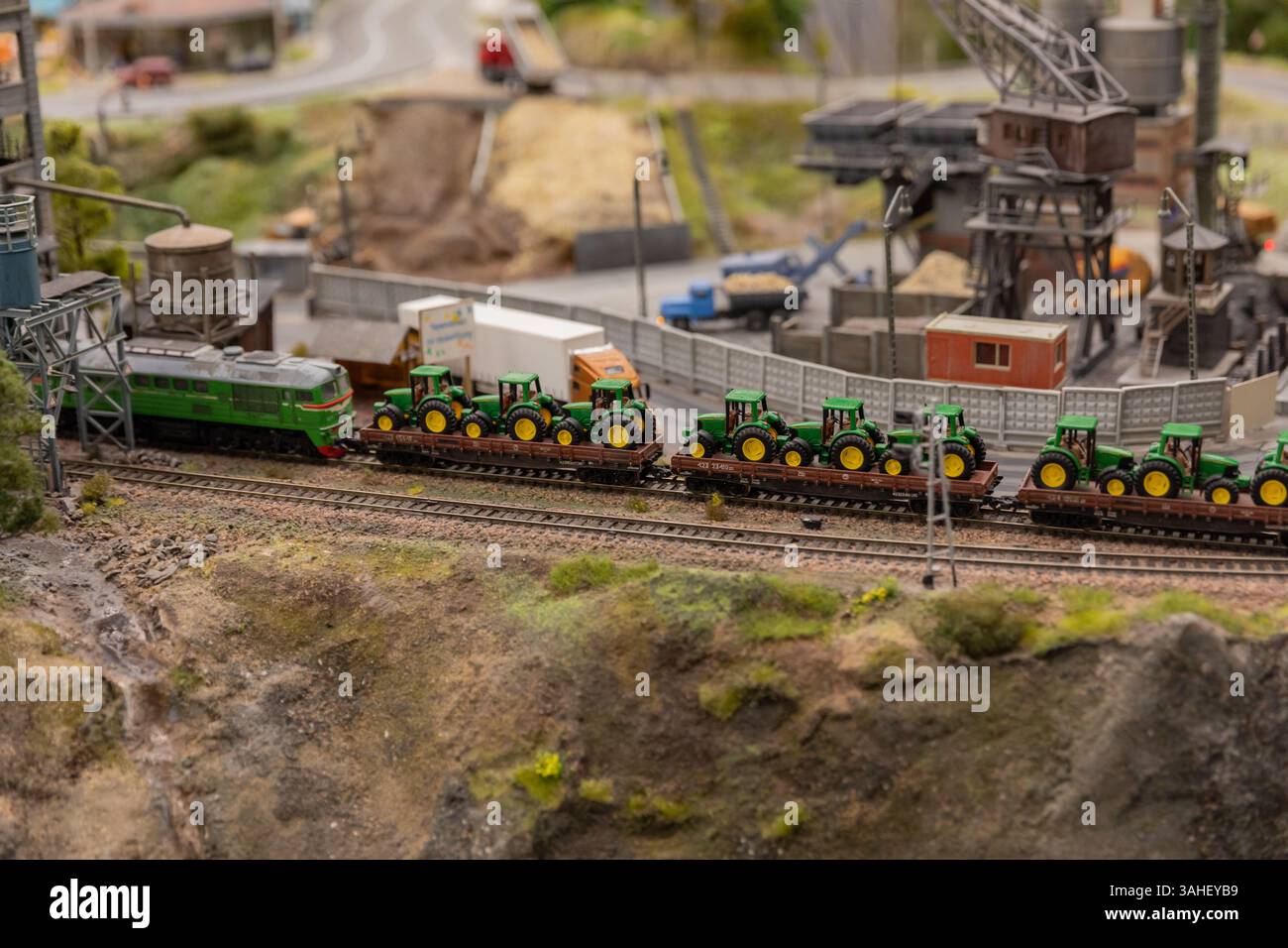 Toys model of a railway with trains wagons Stock Photo - Alamy