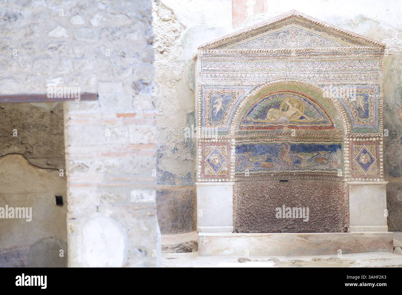 Closeup of the well preserved lararium in Pompeii, Italy, Europe Stock ...