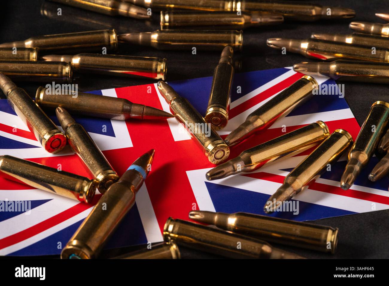 Bullets and British Flag Symbolizing United Kingdom Military Power and ...
