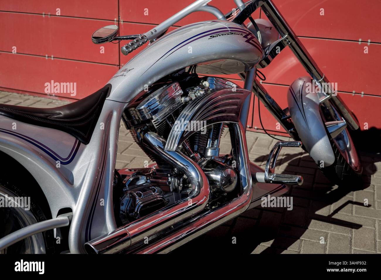Minsk, Belarus, April 10, 2025 - silver stork bicycle premium chrome ...