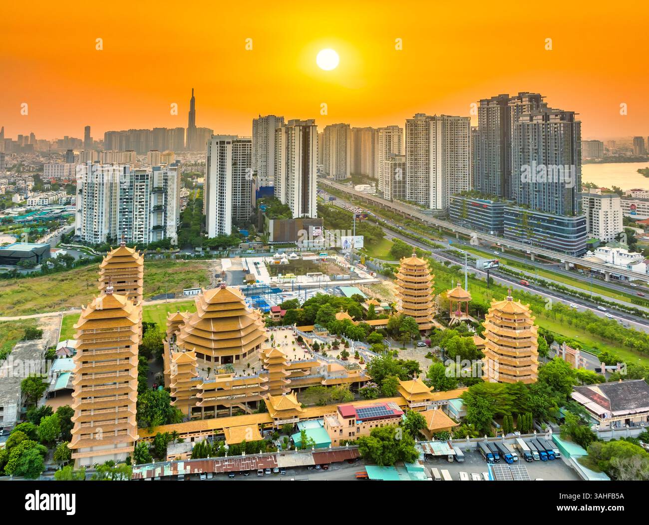 Aerial view of Minh Dang Quang Buddhist Institute a beautiful pagoda ...