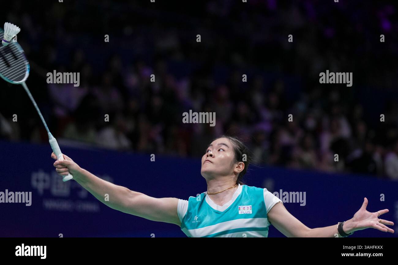 Ningbo, China's Zhejiang Province. 10th Apr, 2025. Busanan Ongbamrungphan of Thailand hits a ...