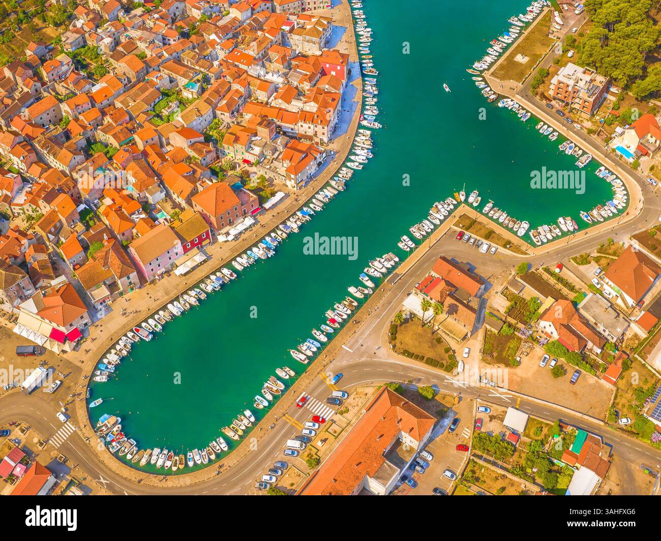Aerial View of Deep Bay of Stari Grad on Hvar Island, Croatia Stock ...