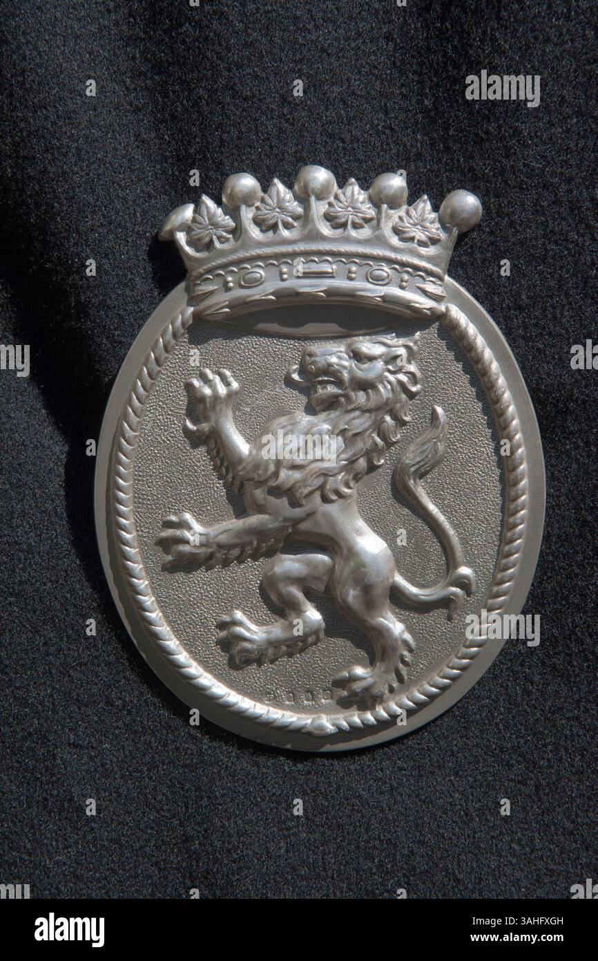 Mercers Livery Company crowned rampant lion badge, on the sleeve of the ...