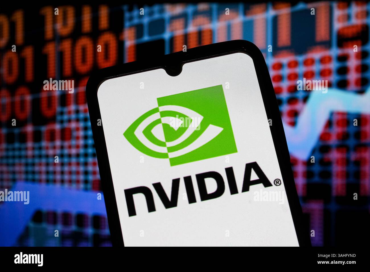 In this photo illustration the Nvidia logo is shown on mobilephone ...