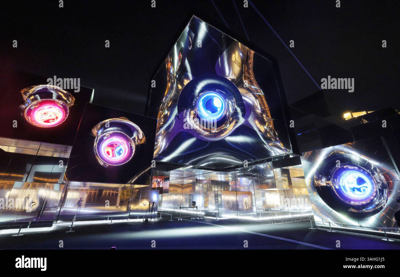 A photo shows the signature pavilion "null2 (mull null)" of Expo 2025 designed by Japanese ...