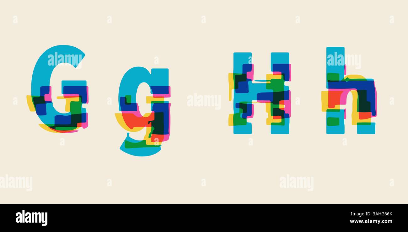 alphabet made of multicolored letters with glitch effect, lowercase and ...