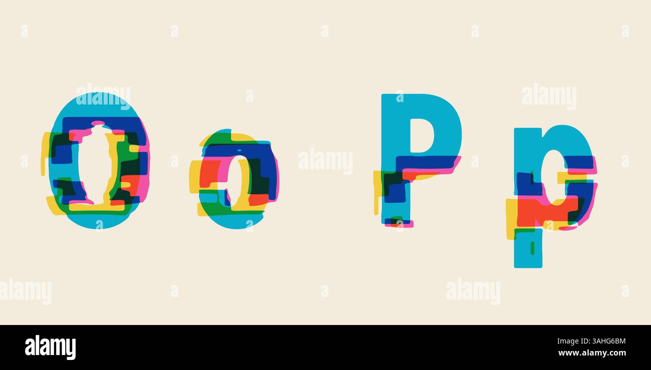 alphabet made of multicolored letters with glitch effect, lowercase and ...