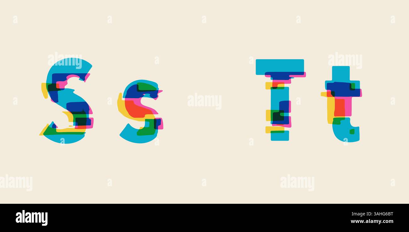 alphabet made of multicolored letters with glitch effect, lowercase and ...