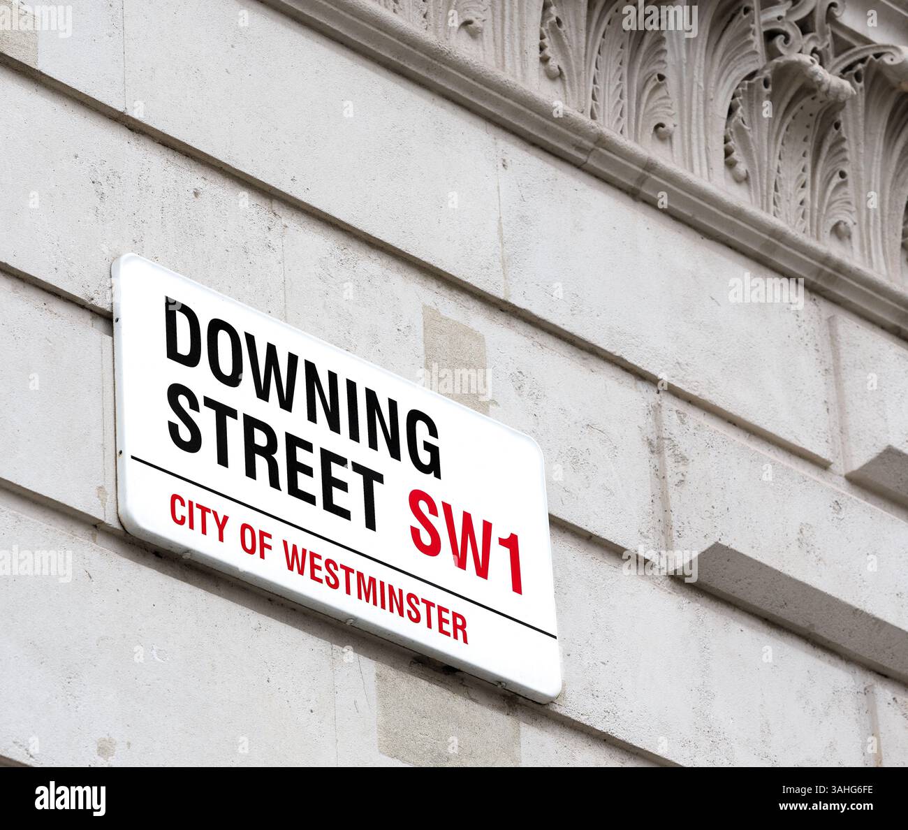 Street sign for Downing Street, City of Westminster, London SW1 ...