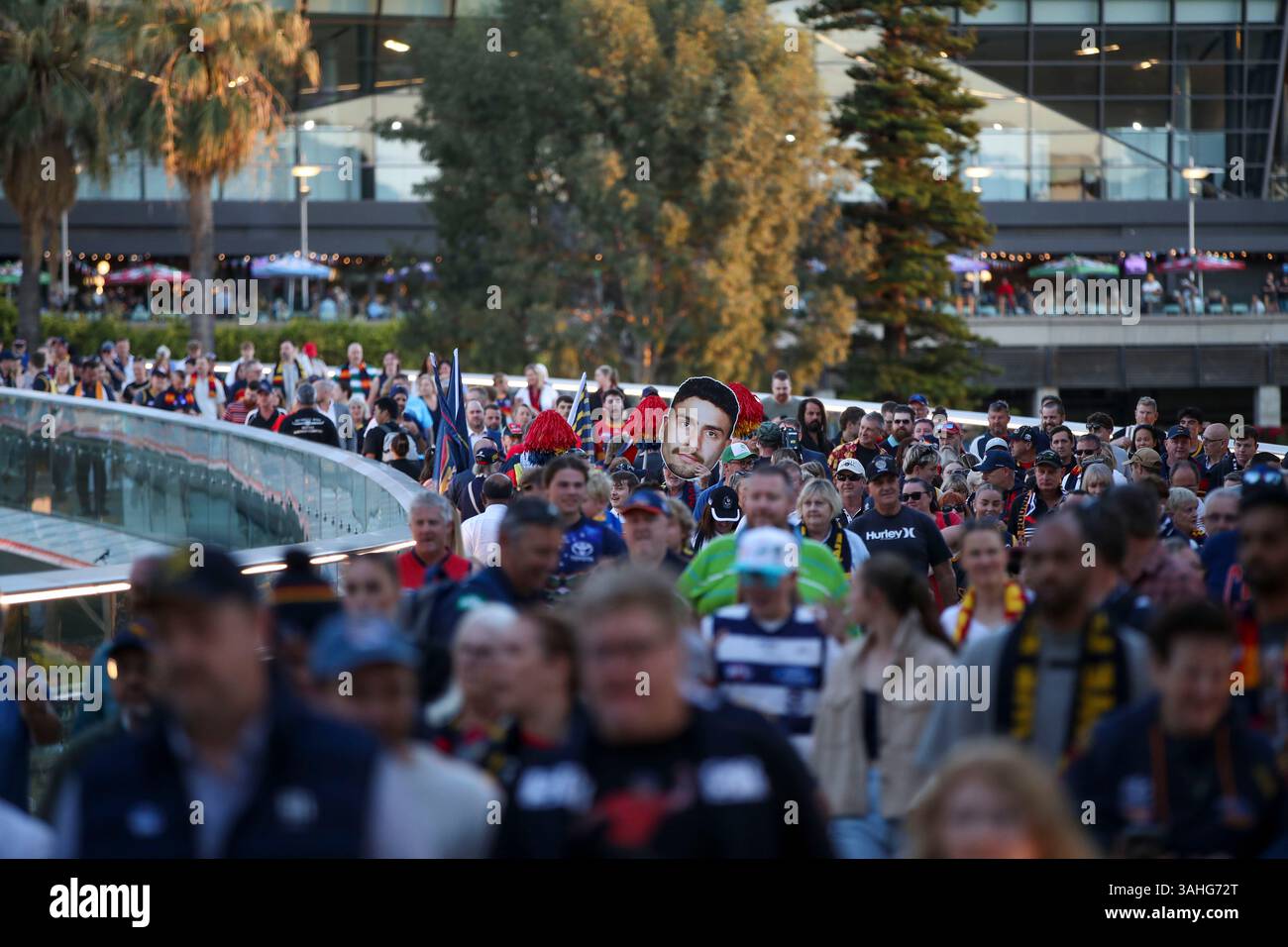Adelaide, Australia. 10th Apr, 2025. Pre-match crowds during the AFL ...