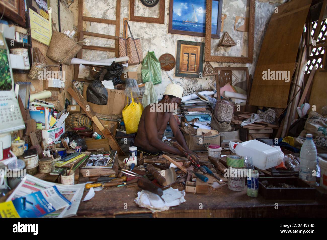 Feb. 16, 2015 - Stone Town, Zanzibar, Zanzibar, Tanzania - craftsman at work in zanzibar (Credit ...