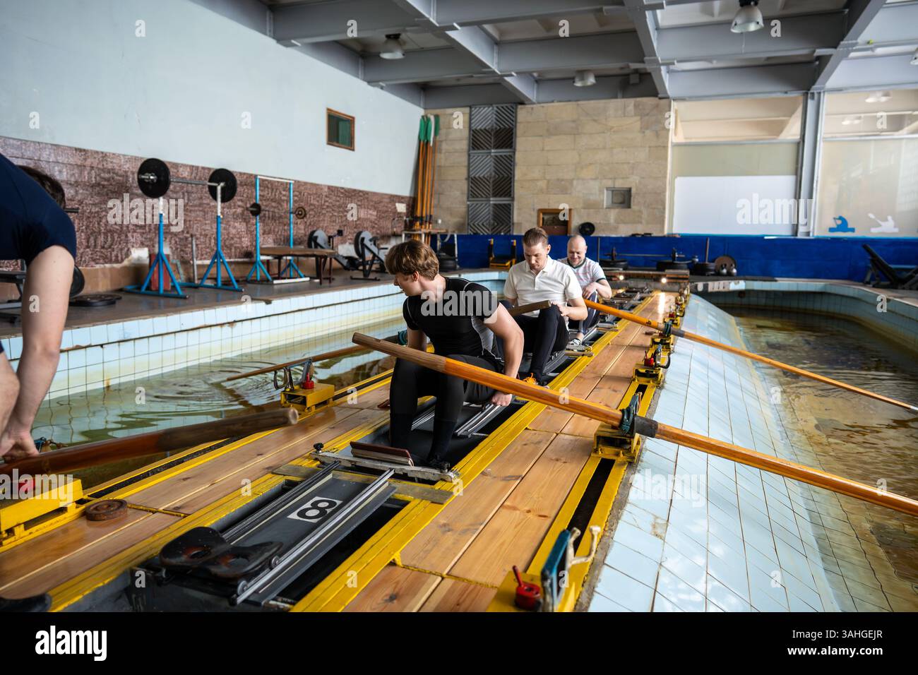 Competitive disciplined swimmers take positions on row simulator in ...