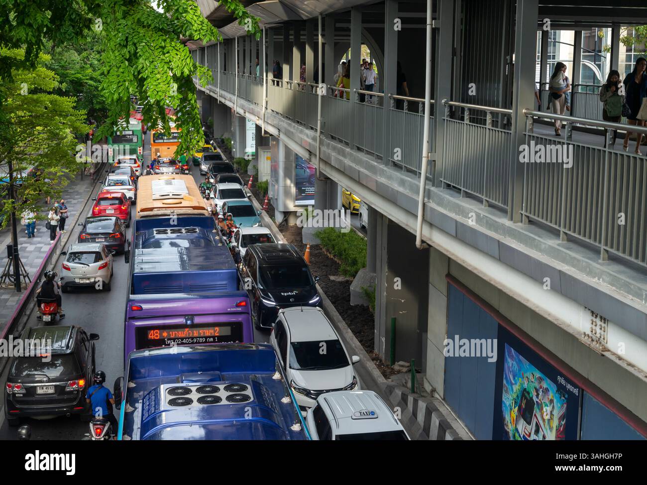 Thailand-July 03 2024:Conjested vehicular road traffic moves slowly ...