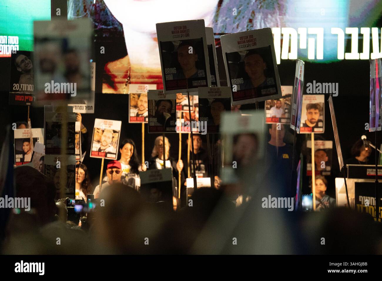 At Hostage Square in Tel Aviv on April 5, 2025, families and supporters ...