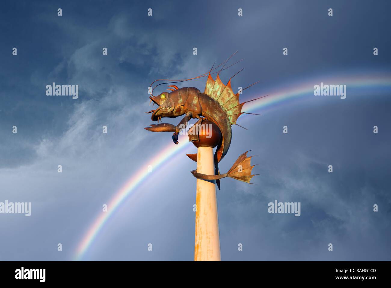 The Leviathan or Barbican prawn sculpture by Brian Fell sunlit with ...