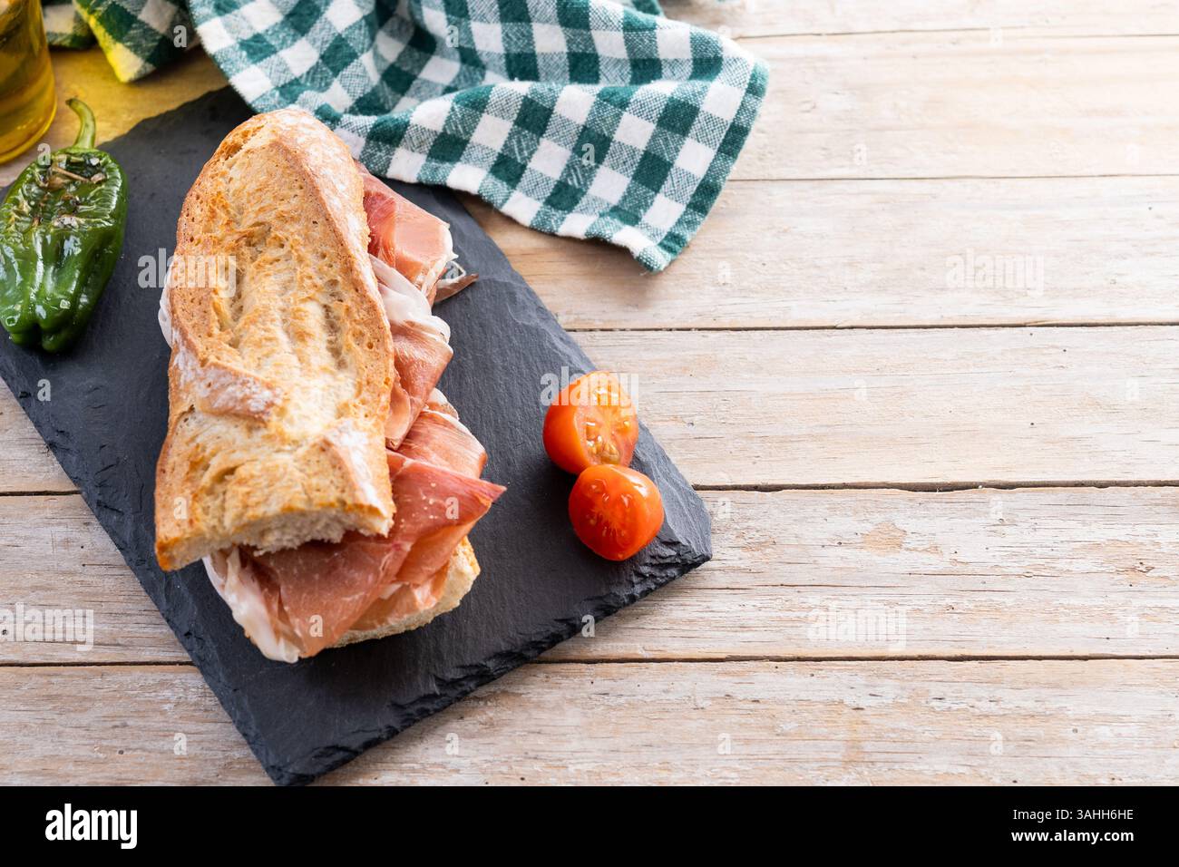 Spanish serrano ham sandwich. Spanish bocadillo de jamon serrano Stock ...