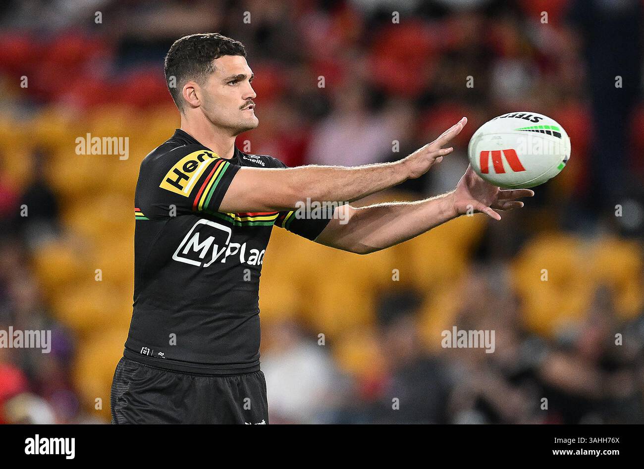 Nathan Cleary of the Panthers warms up prior to the NRL Round 6 match ...