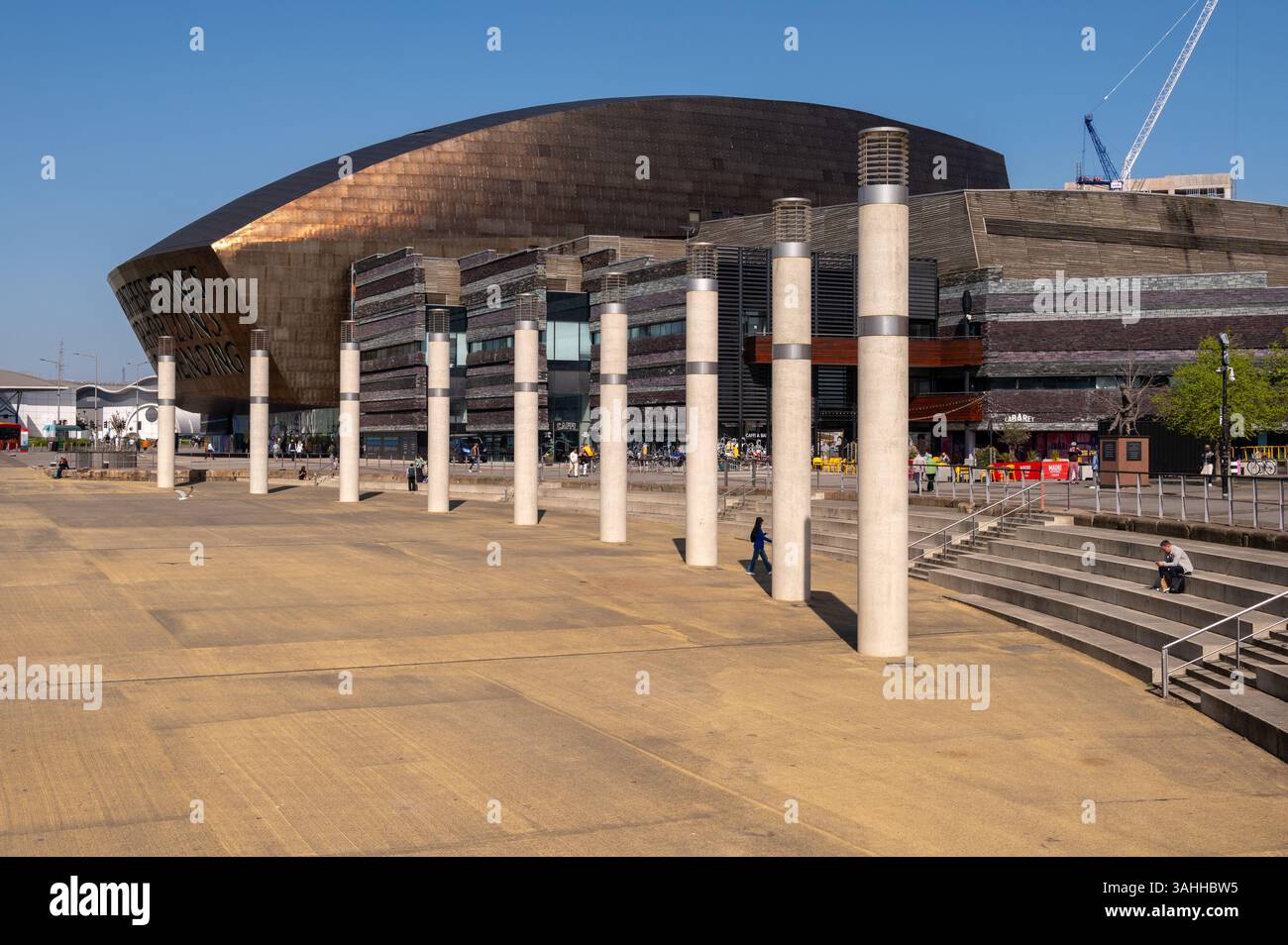 The Wales Millennium Centre, Cardiff Bay on a sunny spring afternoon ...