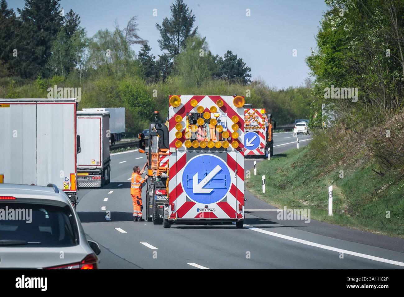 Nordrhein-Westfalen, Deutschland, Europa, Autobahn A3, Kolonne mobiler ...