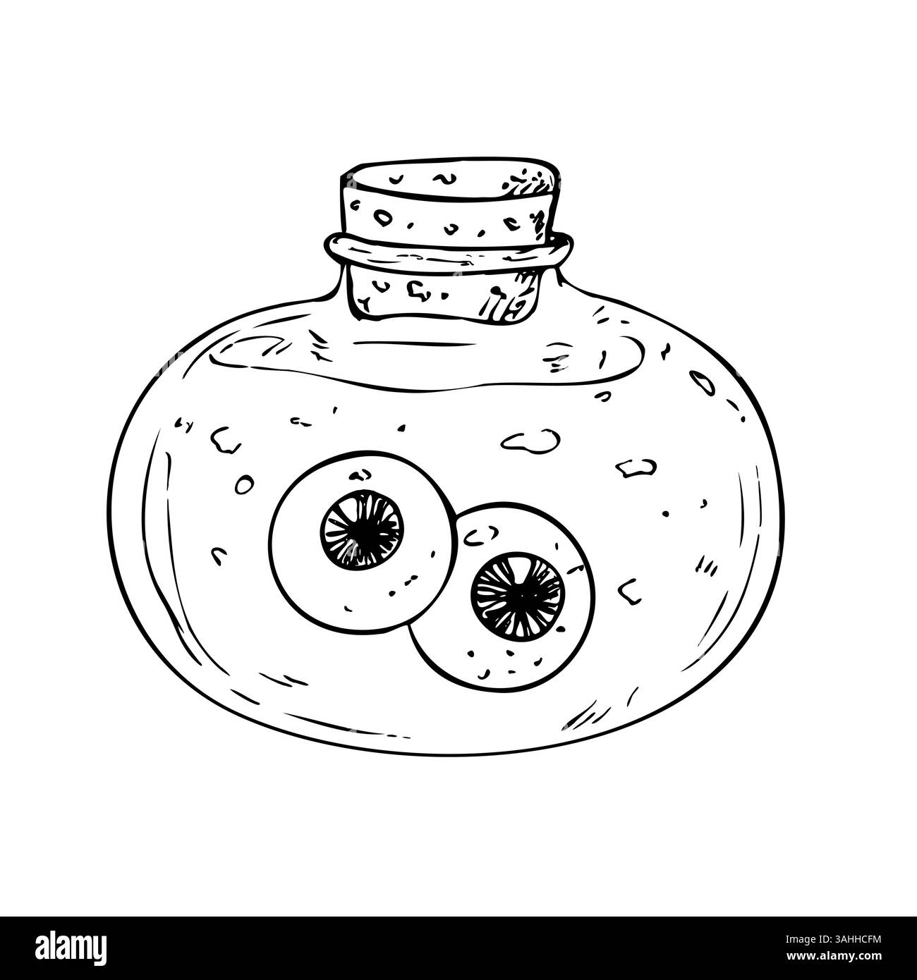 Vector Glass potion bottle with cork and eyes. Hand painted linear ...