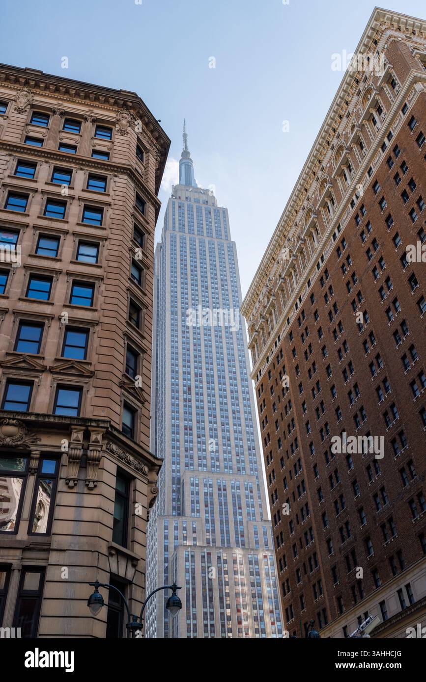 A stunning view of New York City's iconic skyscrapers from the street ...
